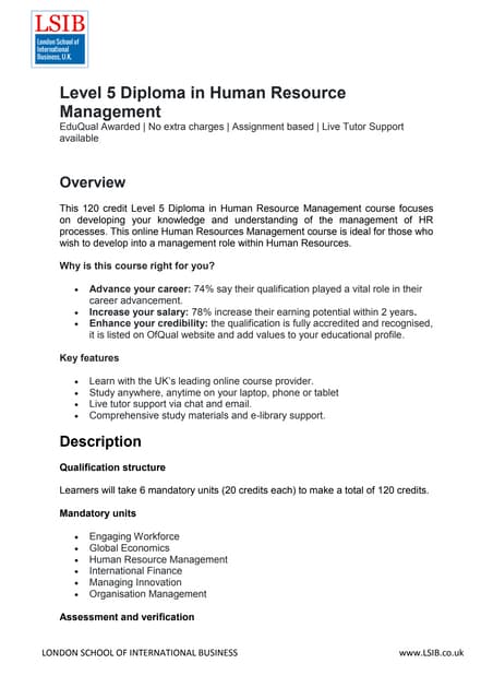 Level 4 Diploma in Human Resource Management | PDF