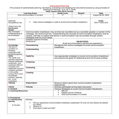 Grade 11 Oral Communication in Context Lesson 5 | DOCX