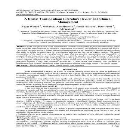 A Dental Transposition: Literature Review and Clinical Management | PDF