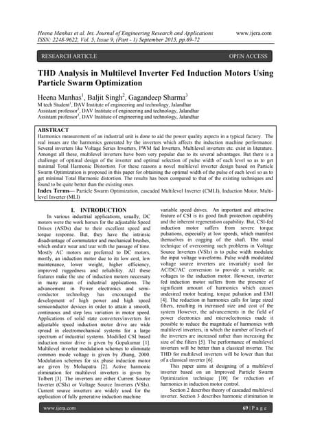 Thd Analysis In Multilevel Inverter Fed Induction Motors Using Particle