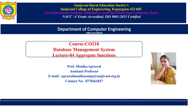 SQL Aggregate functions Learning in DBMS.pptx SQL Aggregate functions Learning in DBMS.pptx