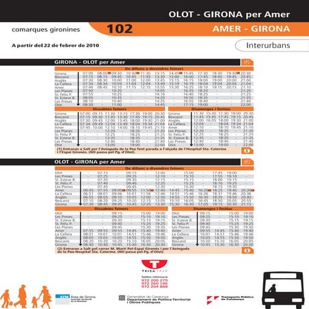 Horaris Olot-Girona (per Amer) | PDF