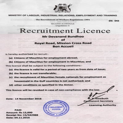Vasro Recruitment Licence | PDF