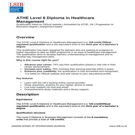 ATHE Level 6 Diploma in Healthcare Management | PDF