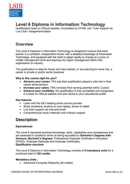 Level 5 Diploma in Information Technology (120 credits) | PDF