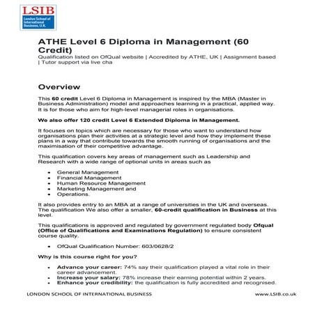 ATHE Level 6 Diploma in Management (60 Credit) | PDF