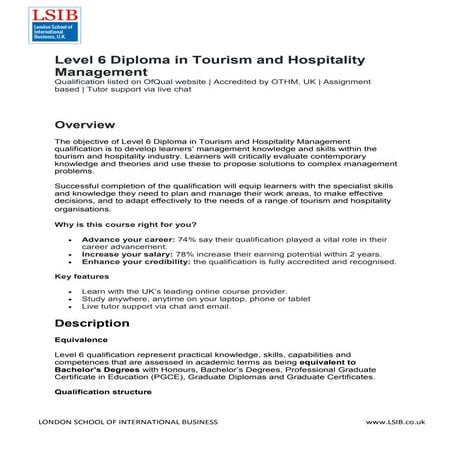 Level 6 Diploma in Tourism and Hospitality Management | PDF