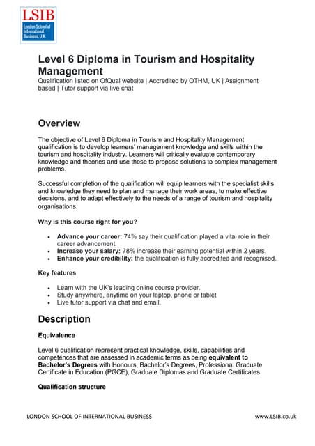 Level 4 Diploma in Hospitality and Hotel Management | PDF | Hospitality ...