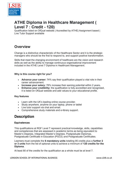 ATHE Level 6 Diploma in Healthcare Management | PDF