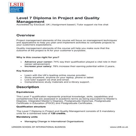 Level 7 Diploma in Project and Quality Management | PDF