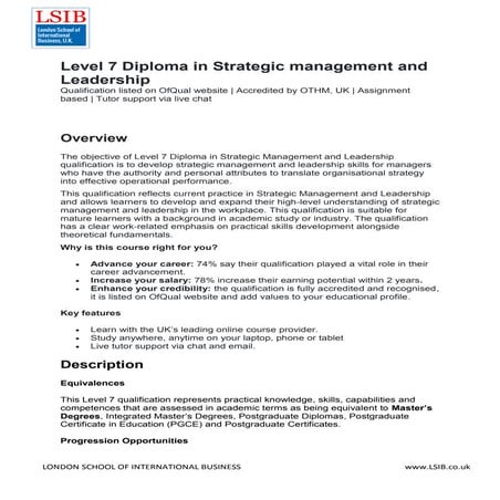 Level 7 Diploma in Strategic management and Leadership | PDF ...