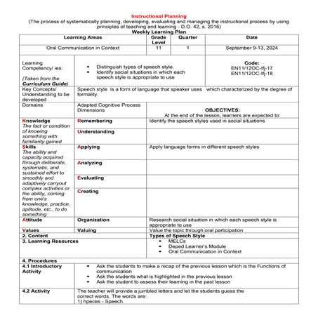 Grade 11 Oral Communication in Context Lesson 7 | DOCX
