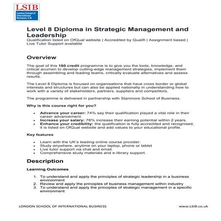 Level 8 Diploma in Strategic Management and Leadership | PDF