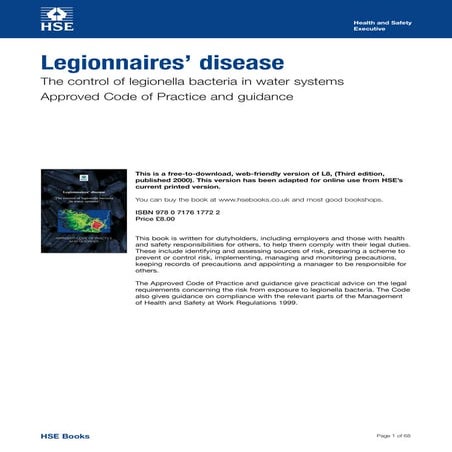 Hse acop-l8-legionnaires-disease-the control-of-legionella-in-water ...