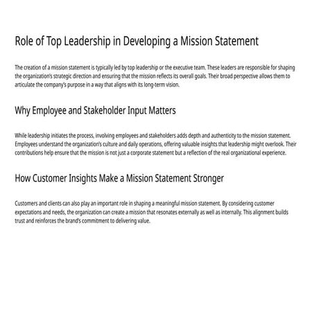 Role of Top Leadership in Developing a Mission Statement | PDF