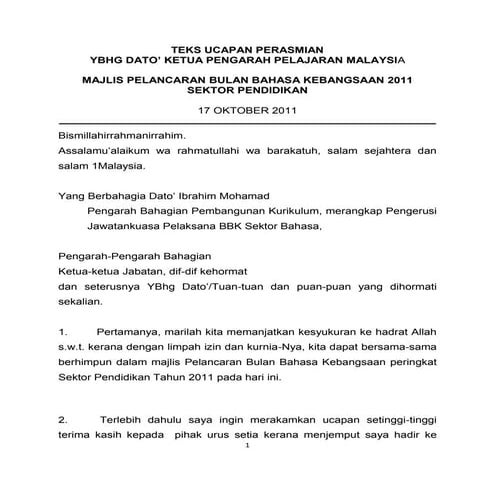 Ucapan perasmian | PDF