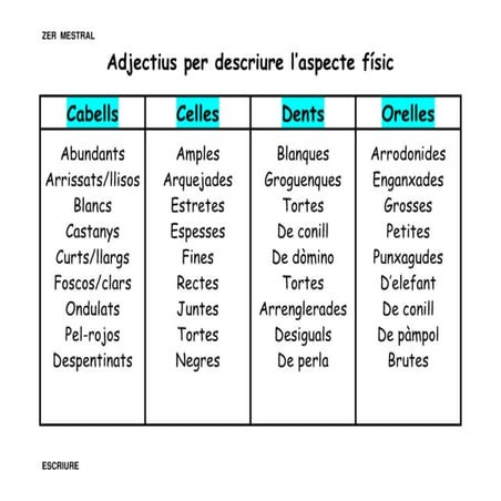 La descripció. Adjectius. | PDF
