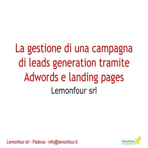 La Gestione Di Campagne Adwords Con Landing Pages | PPT