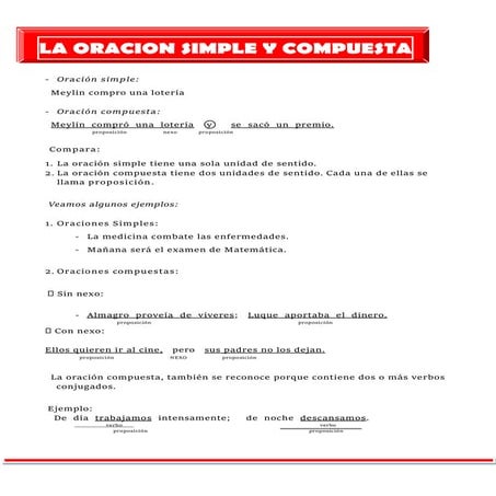 Ejemplos De Oraciones Simples Y Compuestas Para Nios De Primaria