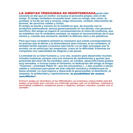 La amistad verdadera es desinteresada | DOCX