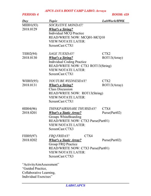 Lab 07 Arrays And Arraylists Java Boot Camp Pdf 2471