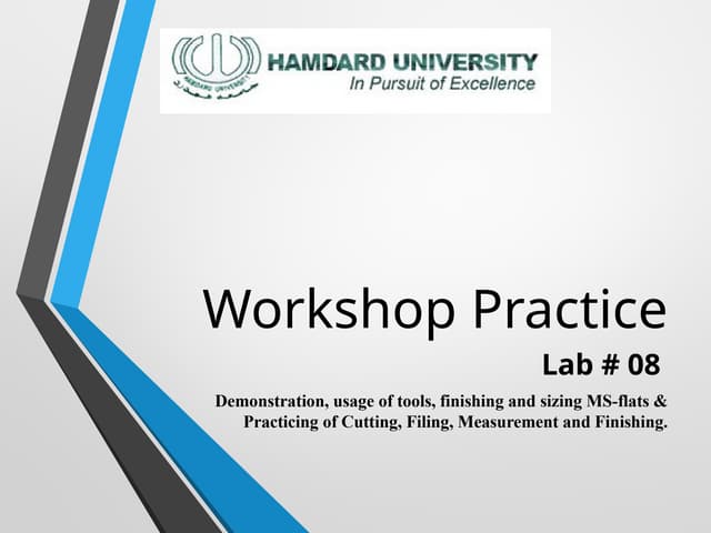 Engineering Fitting workshop:holding,measuring,marking,finishing, striking and power tools | PDF