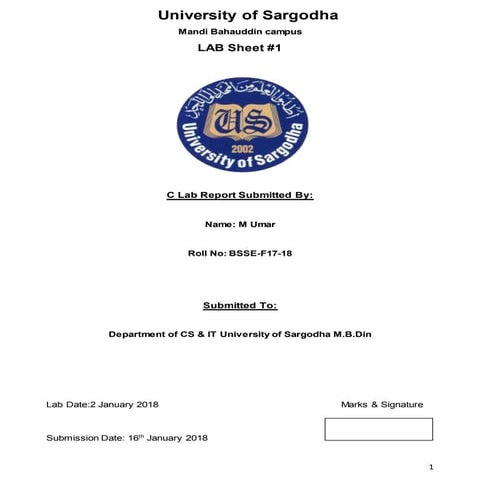 C Programming Lab 1 Pdf