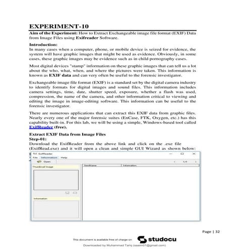 Digital Forensics Lab Experiment No 12 EXIF Data | PDF