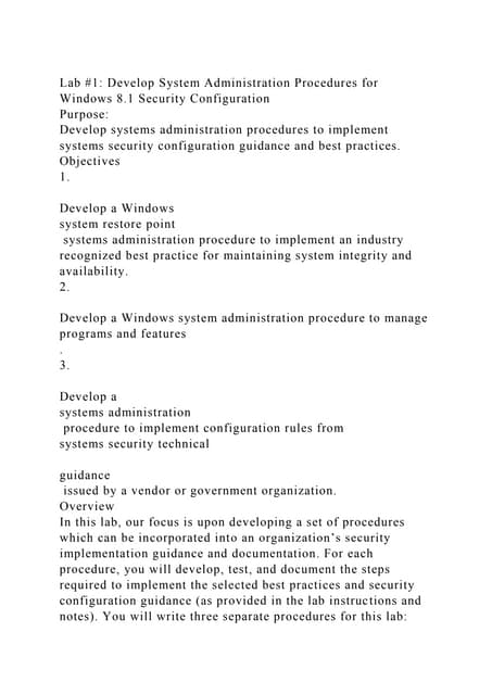 Lab #2 Managing Host Based Security Purpose To develop .docx