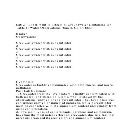 Lab 2 - Experiment 1 Effects of Groundwater ContaminationTa.docx ...