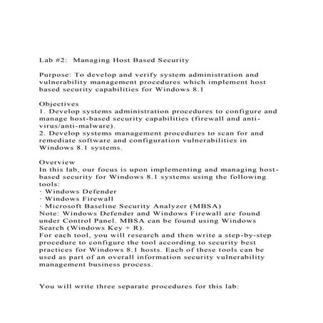 Lab #2 Managing Host Based Security Purpose To develop .docx
