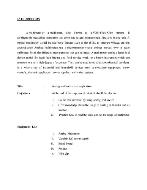 Sample lab-report on verfication of ohms law | PDF