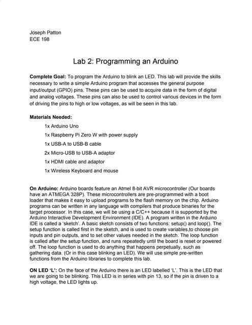 Lab 2_ Programming an Arduino.pdf | Programming Languages | Computing Lab 2_ Programming an Arduino.pdf | Programming Languages | Computing