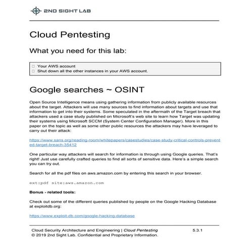 Lab 5.3 Cloud Pentesting - 2nd SIght Lab Cloud Security Class | PDF