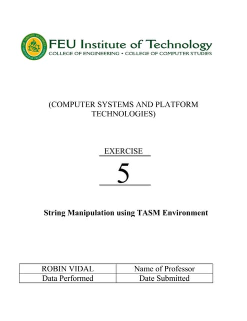 Lab 5 String Manipulation Usingtasm Environment 1docx Programming