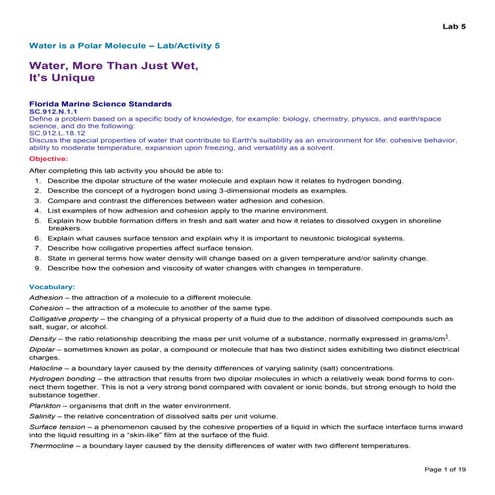 Lab 5 waters unique properties | PDF