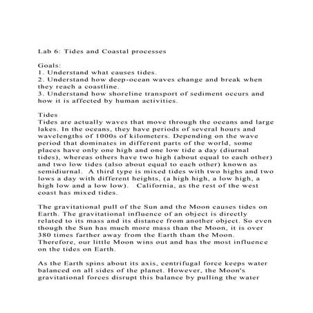 Lab 6 Tides and Coastal processes Goals1. Understand wha.docx ...