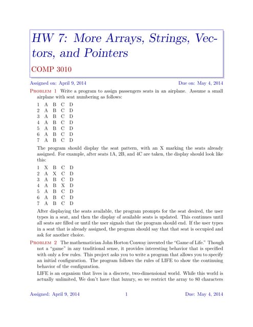Lab7: More Arrays, Strings, Vectors, and Pointers | PDF Lab7: More Arrays, Strings, Vectors, and Pointers | PDF