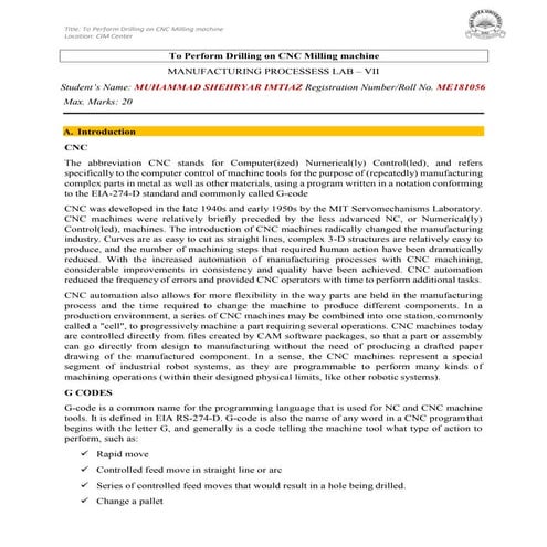 drilling on cnc machine (me181056) | PDF