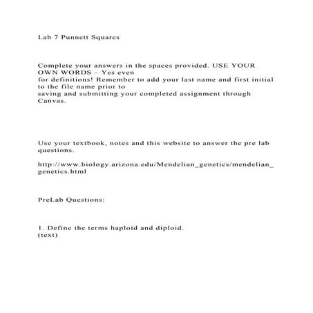 Lab 7 Punnett Squares Complete your answers in the spaces pr.docx