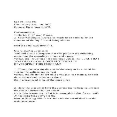 Lab #8 File IO Due Friday April 10, 2020 Groups Up to .docx