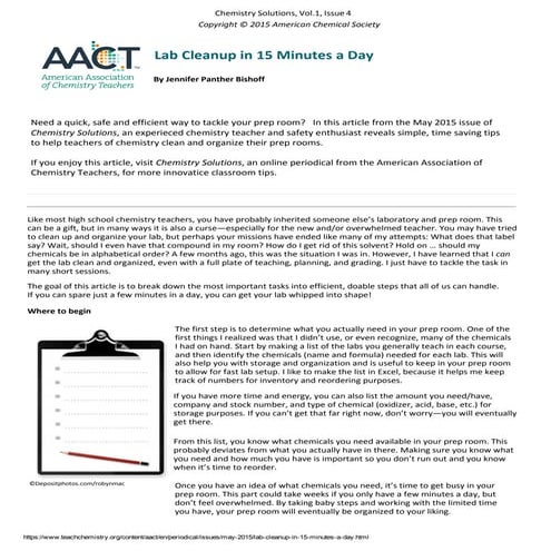 Chemistry lab cleanup in 15 minutes a day | AACT, Chemistry Solutions ...