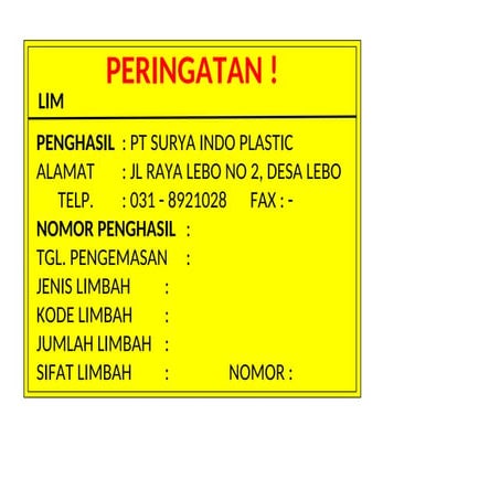 contoh-contoh label limbah berbahaya beracun dan berbahaya | DOCX