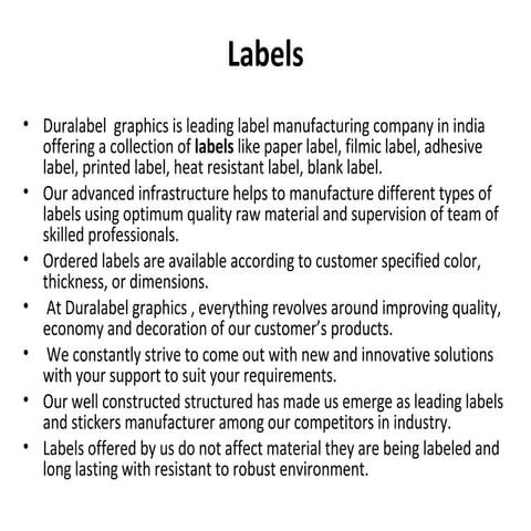 Labels | PPT | Business | Business and Finance