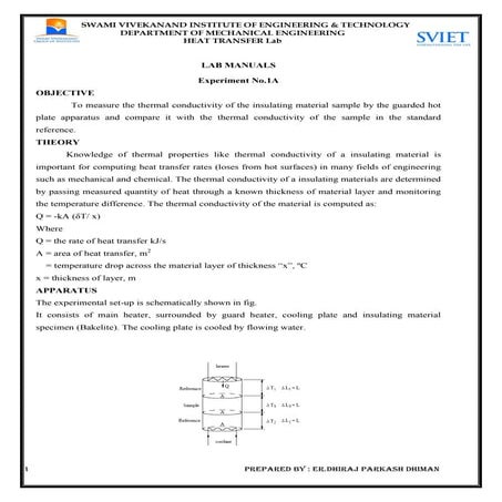 Lab manuals Heat Transfer Manuals | PDF