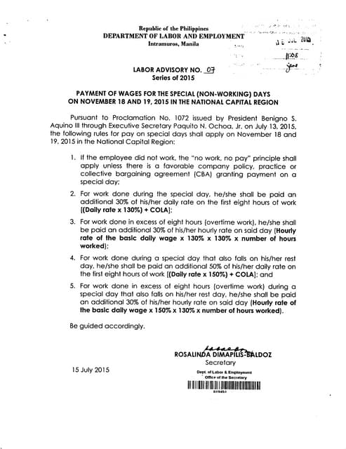 Labor Advisory No. 11, Series of 2014. Non-Interference in the Disposal ...