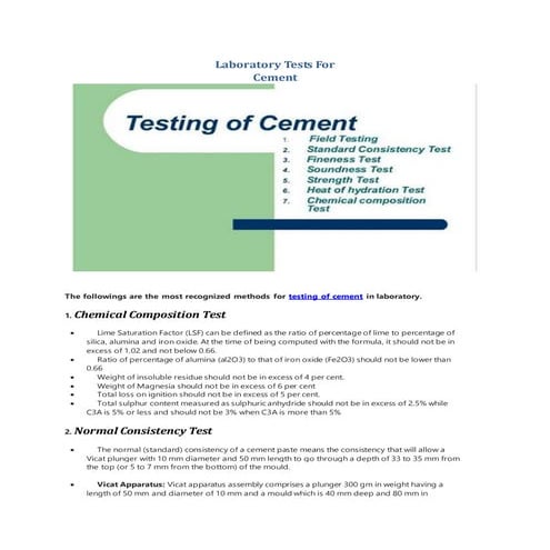 TESTING OF CEMENT IN LABORATORY | DOC