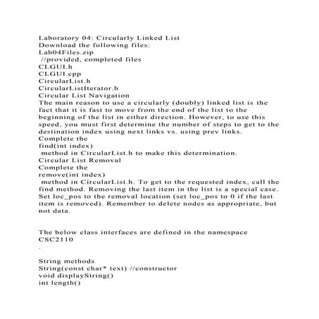 Laboratory 04 Circularly Linked Listdownload The Following Filesdocx 