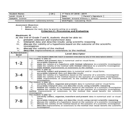 Laboratory activity calculating work done | DOCX