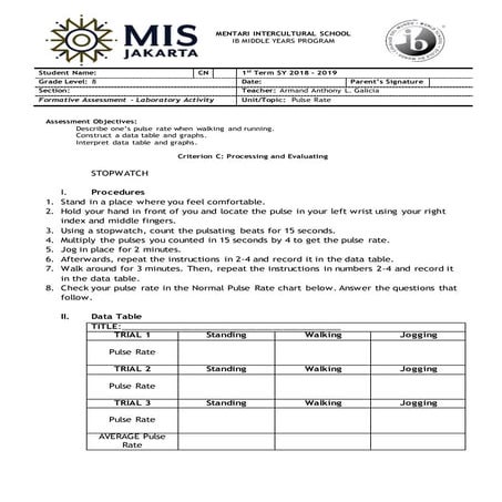 Laboratory activity pulse rate | DOCX